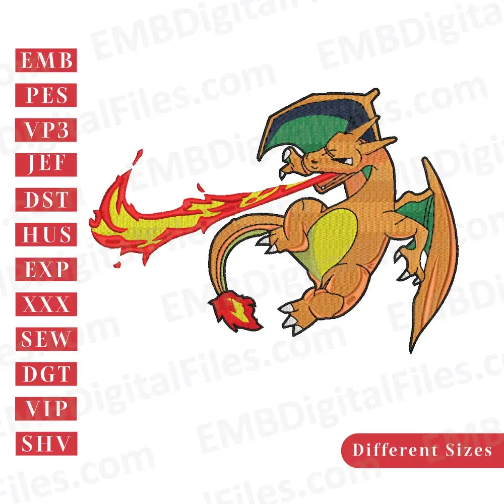 Nike Swoosh Charizard Pokemon embroidery design - Inspire Uplift