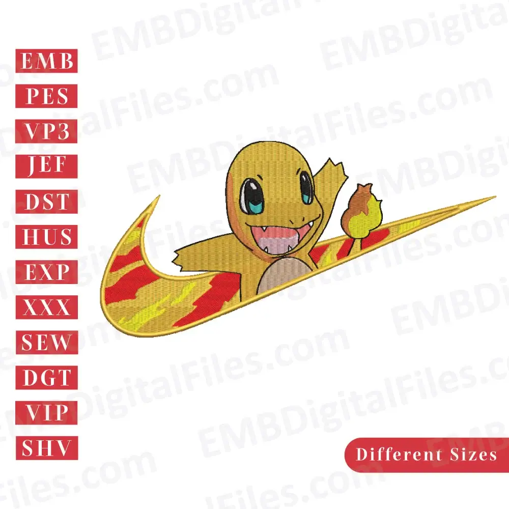 Nike Swoosh Hitokage Pokemon embroidery design | Inspire Uplift