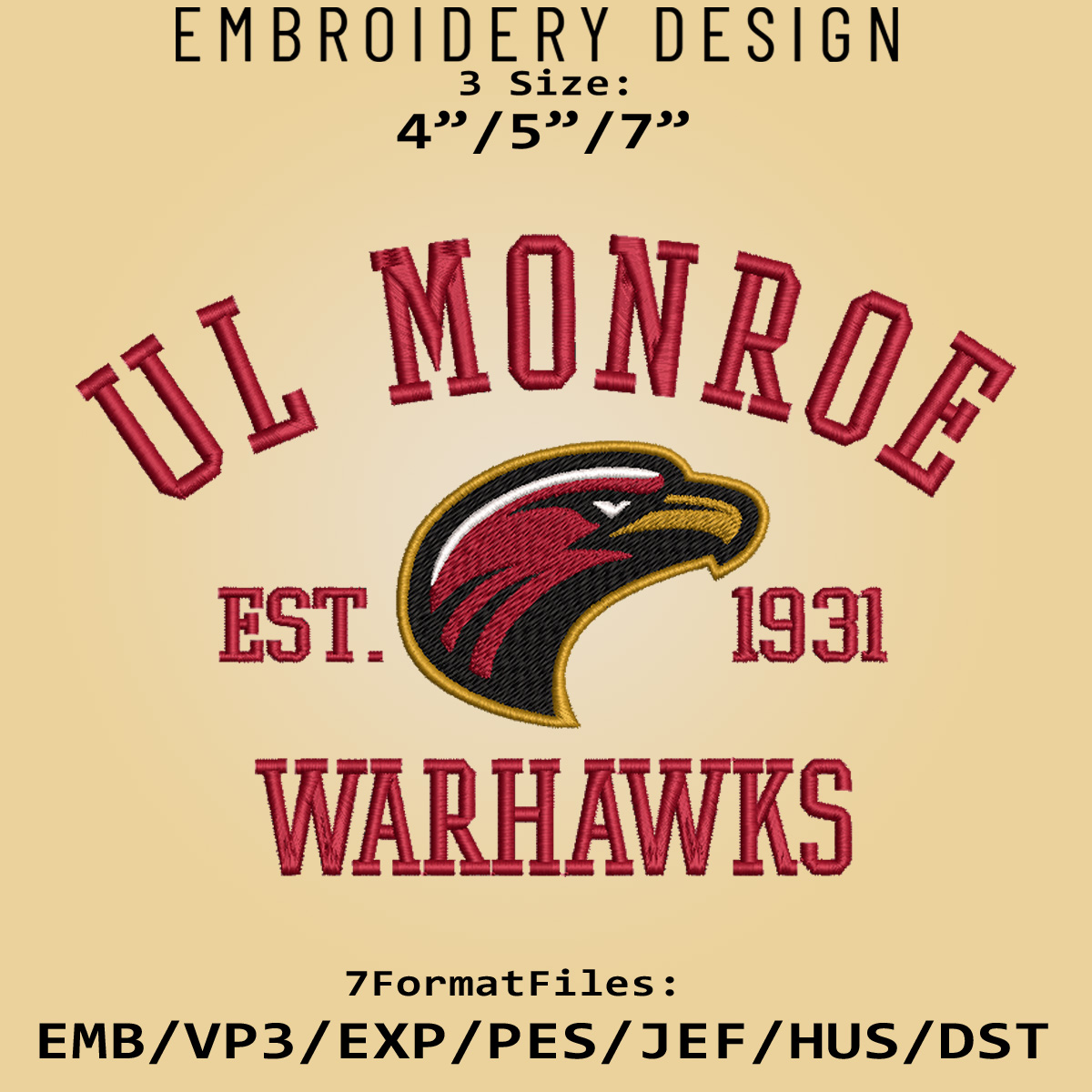 Louisiana-Monroe Warhawks embroidery design, NCAA Logo Embro | Inspire ...