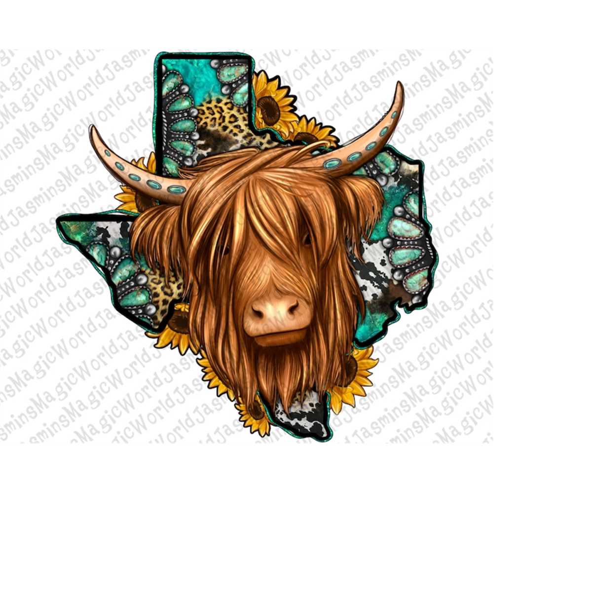 Texas Map Long Haired Shaggy Cow Png Sublimation Design,West - Inspire ...