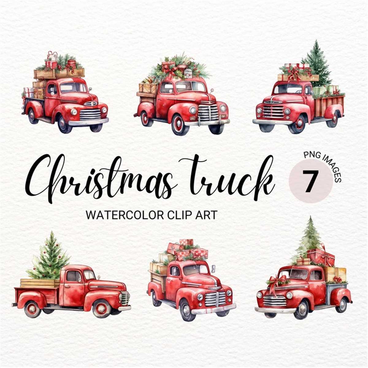 Christmas Truck PNG | Watercolor Clipart Bundle | Junk Journ | Inspire ...