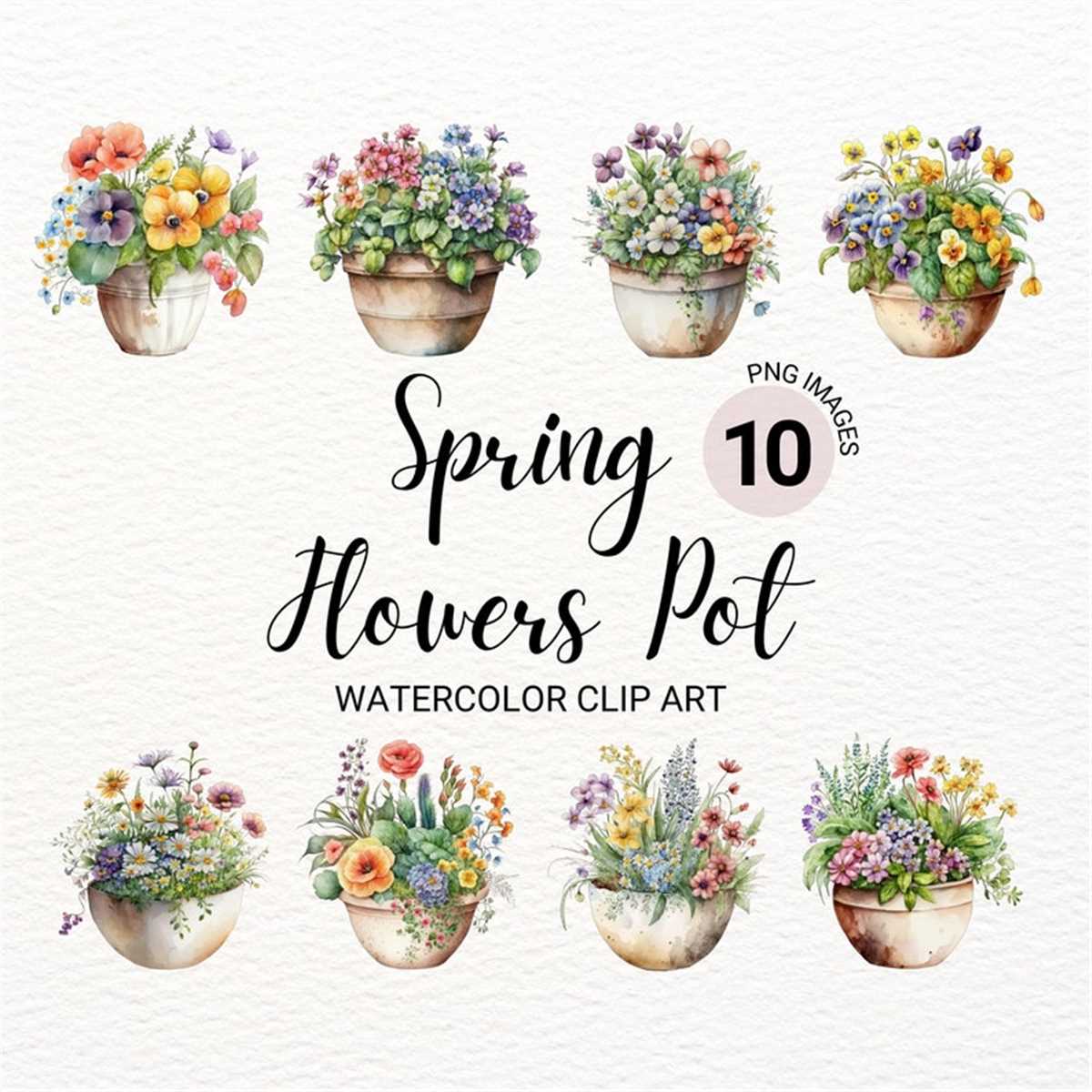 Spring Flowers Pots Clipart | Floral PNG | Watercolor Flower | Inspire ...