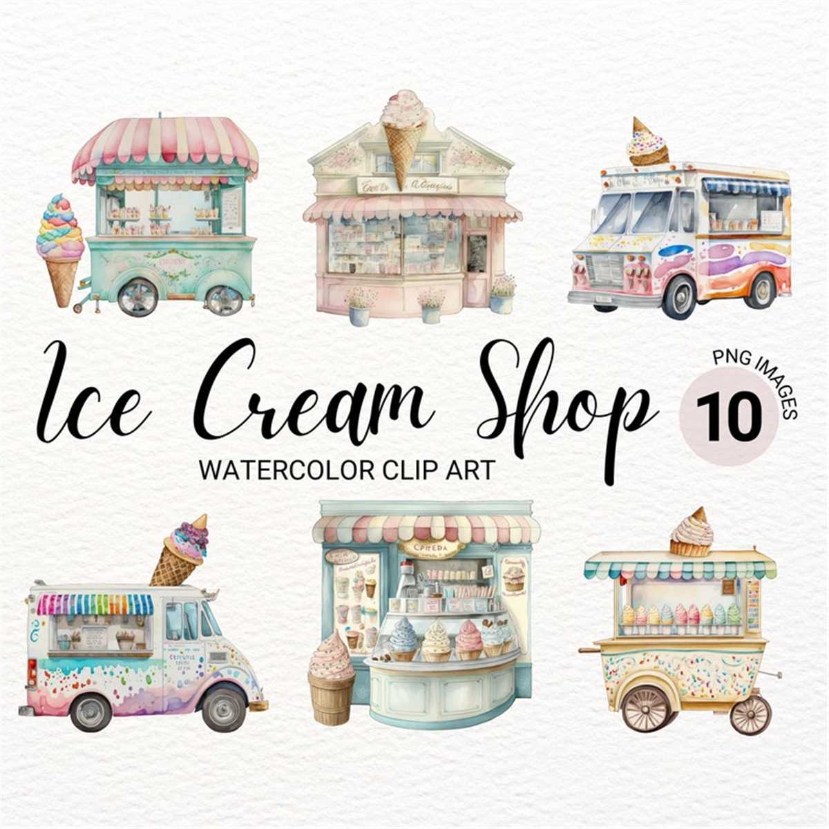 Cute Ice Cream Shop Clipart | Watercolor Ice Cream Clipart | - Inspire ...