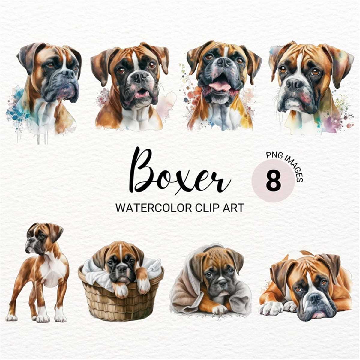 Cute Boxer Clipart | Cute Dog Clipart | Dog PNG | Watercolor | Inspire ...