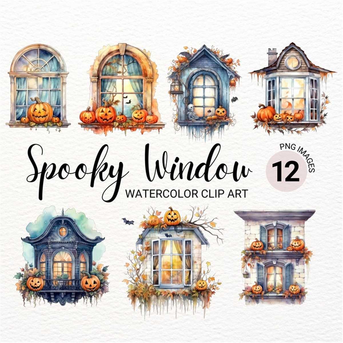 Spooky Window Clipart Bundle | Watercolor Window PNG | Hallo | Inspire ...