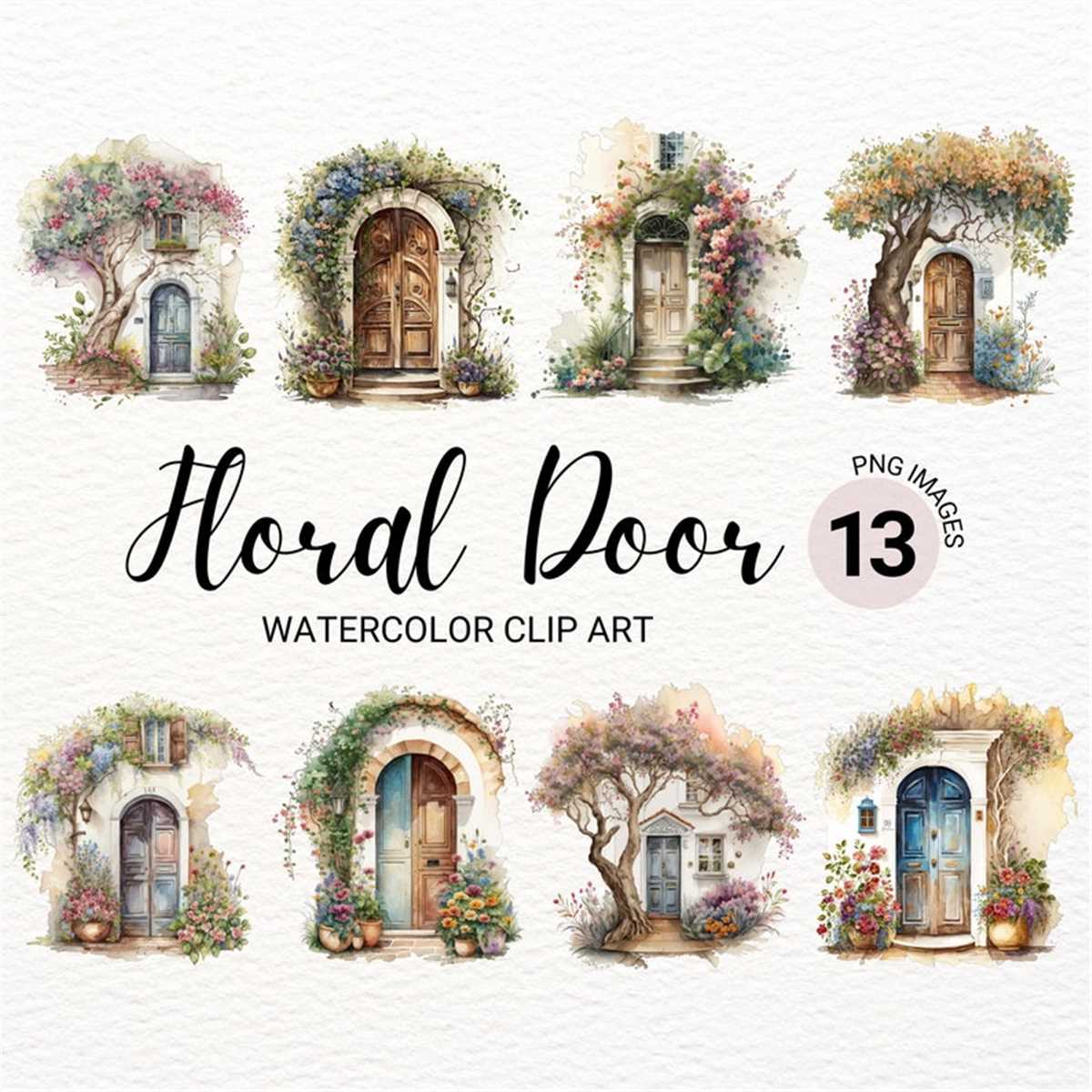 Watercolor Floral Door Clipart Bundle | Door with Flowers PN - Inspire ...