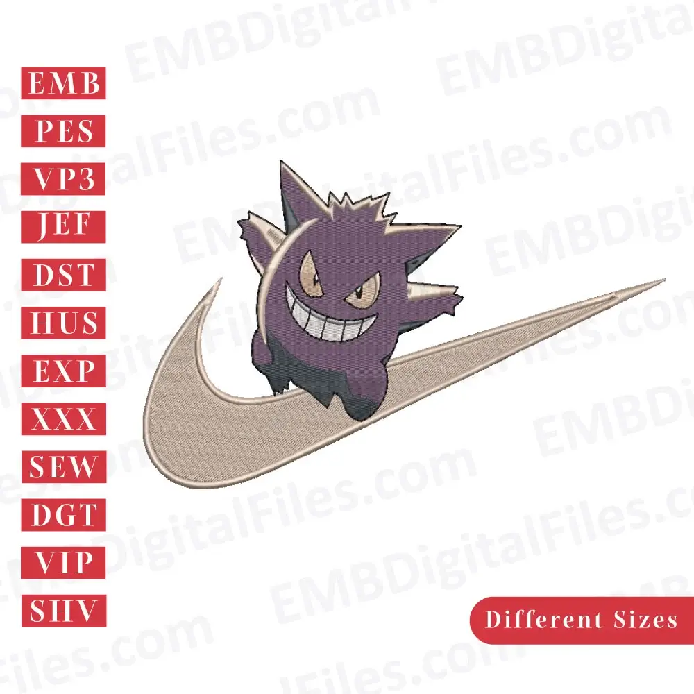 Nike Swoosh Gengar Pokemon embroidery design - Inspire Uplift
