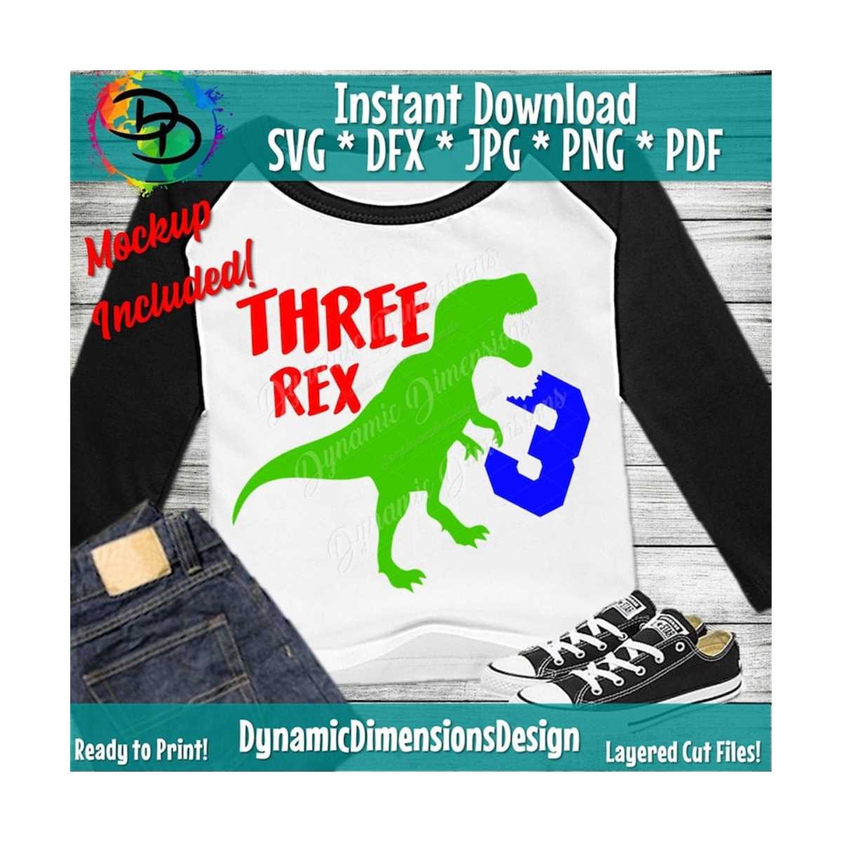 Three Rex SVG, Dinosaur Cut File, 3rd Birthday, T-Rex Design | Inspire ...