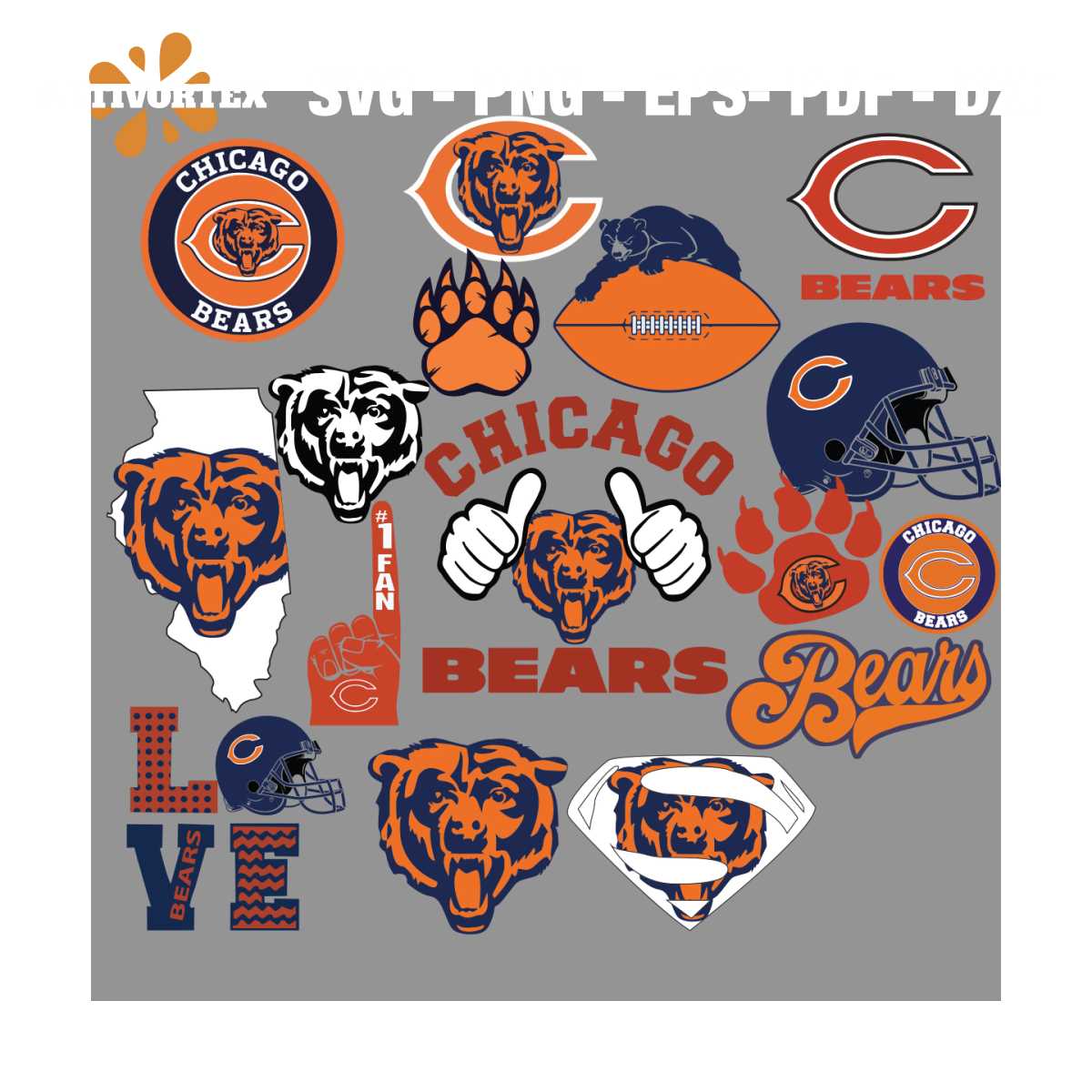 Chicago Bears Bundle SVG, Chicago Bears logo bundle SVG, Bea | Inspire ...