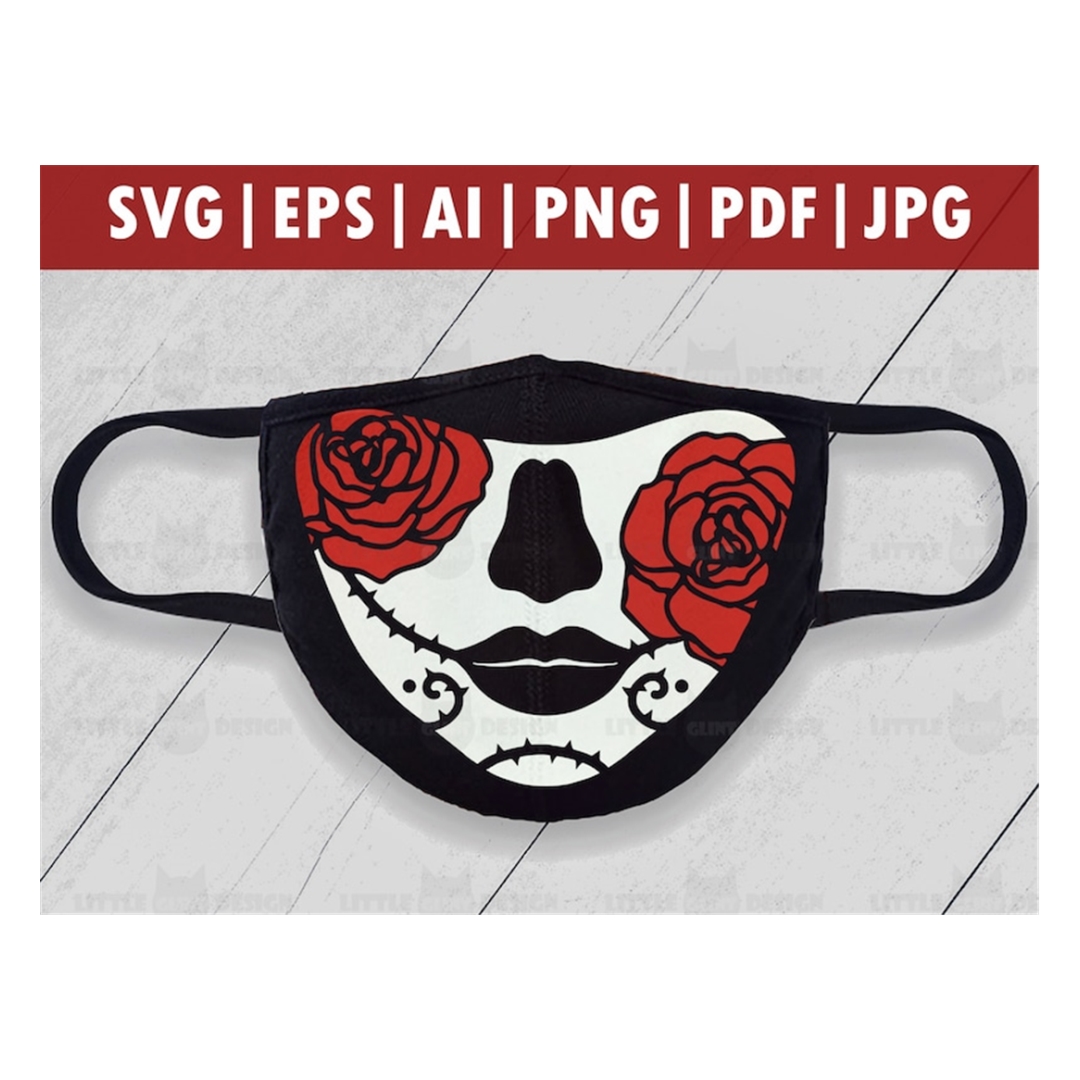 Halloween Rose Mask SVG, Skull Face mask svg, Skull Mask Cli | Inspire ...