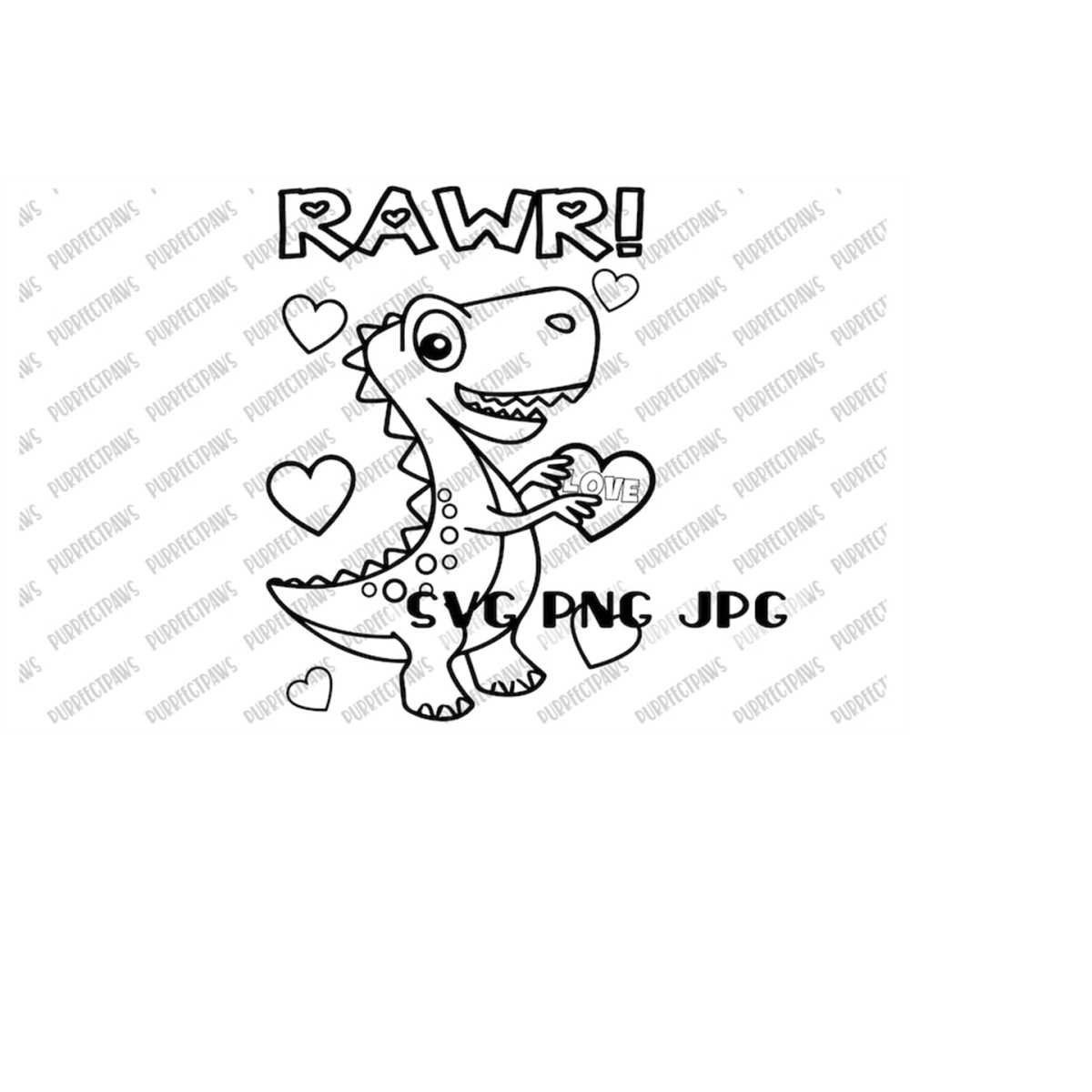T-Rex Valentine's Day Coloring SVG, Coloring Page, Rawr svg, | Inspire ...