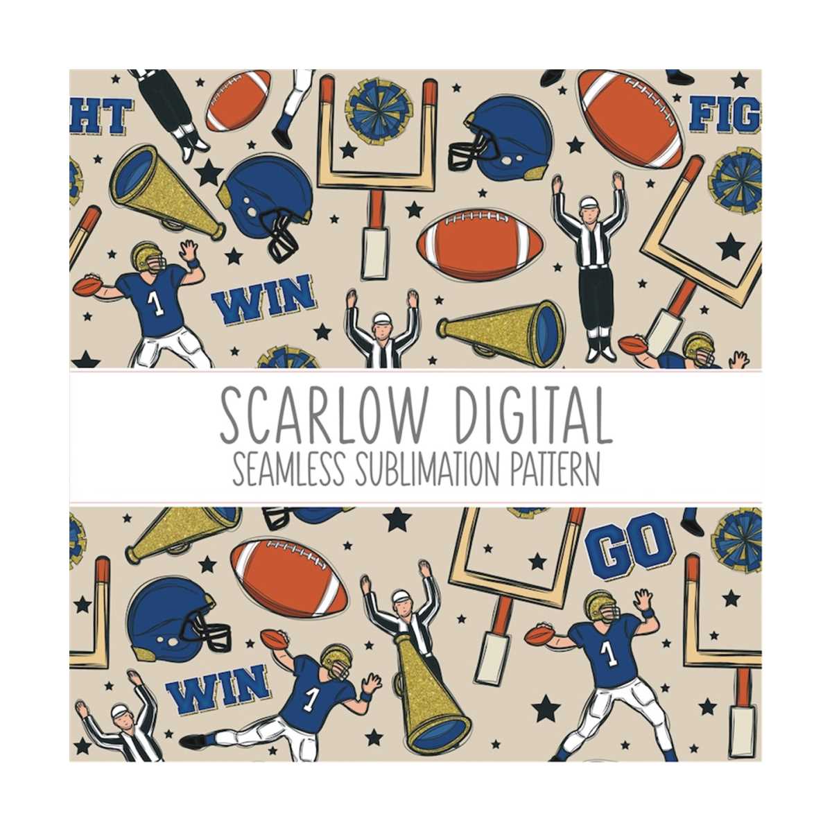 Blue and Gold Football Seamless Pattern-Sports Sublimation D | Inspire ...