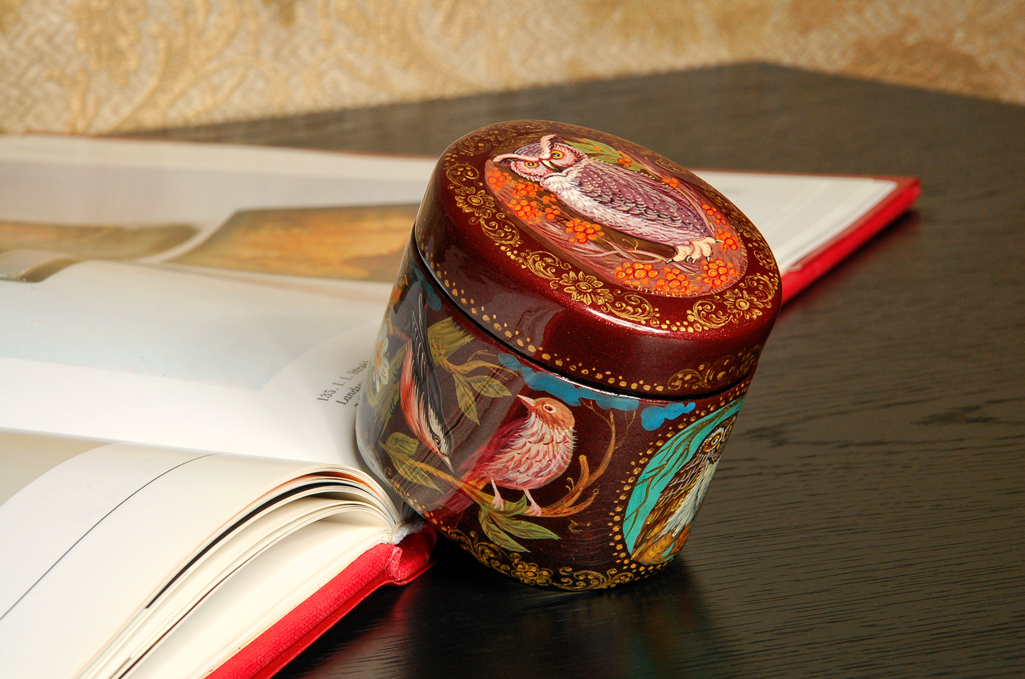 Birds lacquer box small hand-painted jewelry interior gift - Inspire Uplift