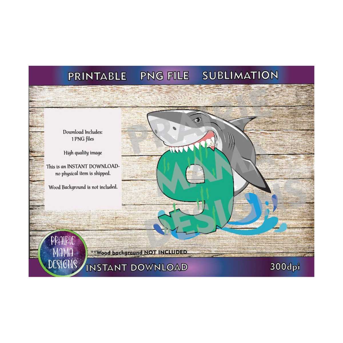 Shark biting 9 9th Birthday PNG digital file digital downloa - Inspire ...