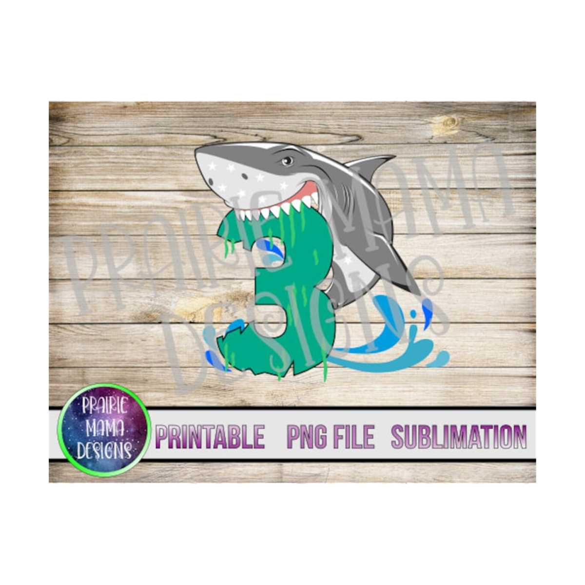 Shark biting 3 three 3rd Birthday PNG digital file digital d - Inspire ...