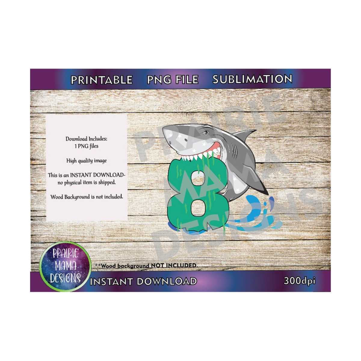 Shark biting 8 8th Birthday PNG digital file digital downloa - Inspire ...