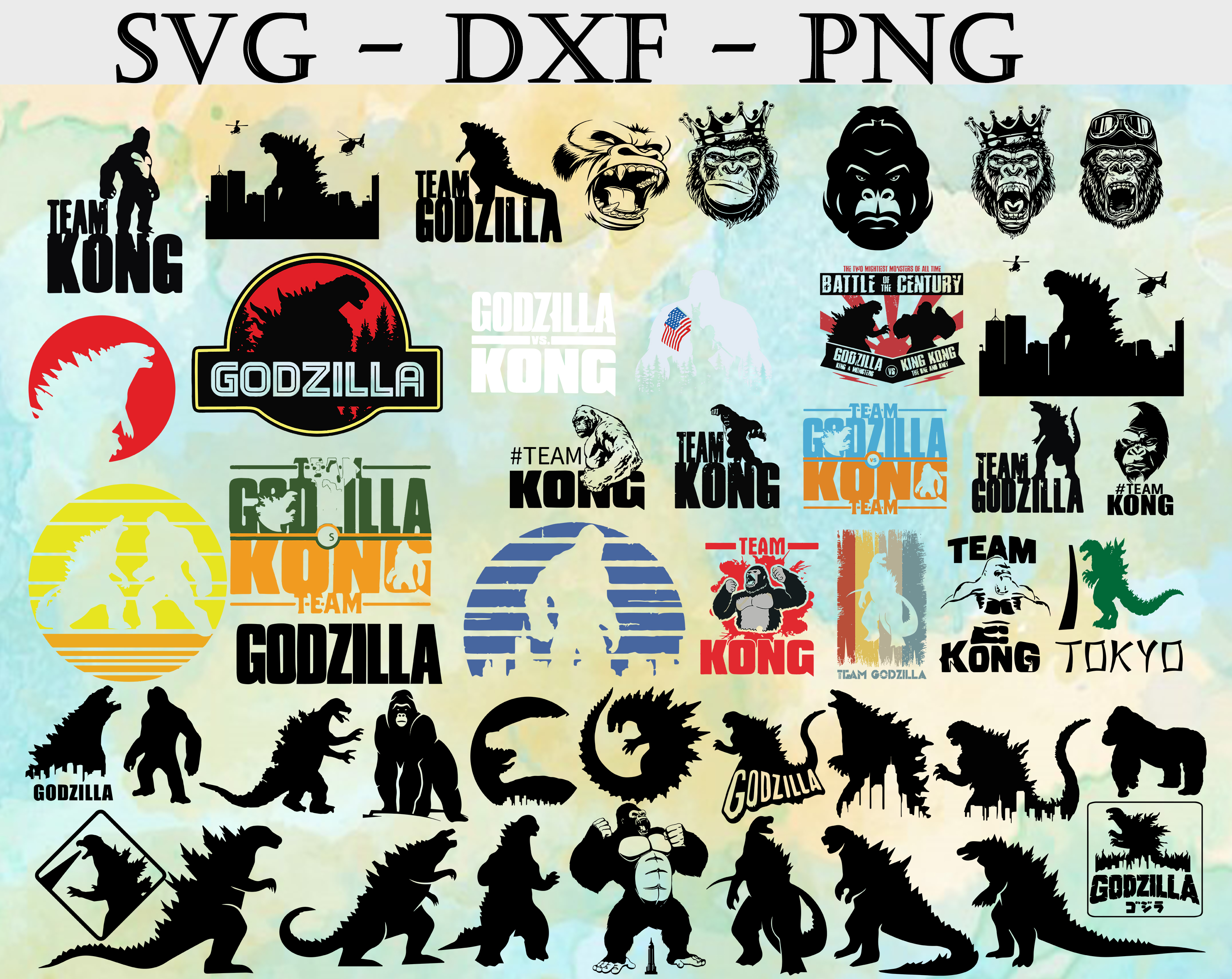 Godzilla Kong SVG, Godzilla Kong Bundle SVG, PNG, DXF, PDF, | Inspire ...