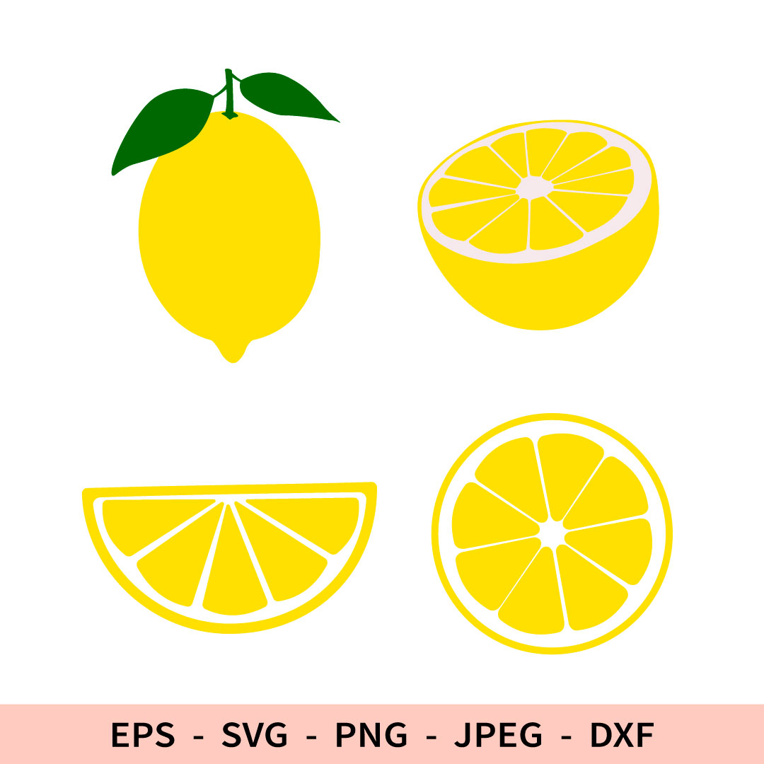 Lemon Svg Fruit File for Cricut Slice Lemon Leaf Dxf Set Bun - Inspire ...