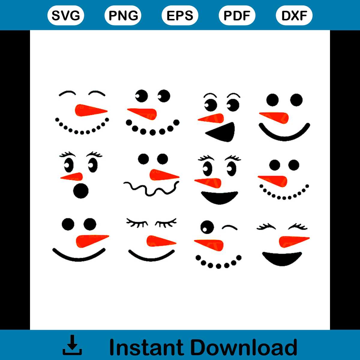 12 Designs Cute Snowman Faces Vector Collection Snowman Bund | Inspire ...