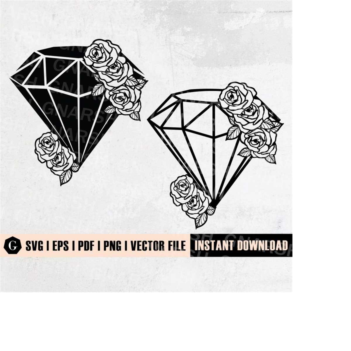 Diamonds with Flowers Svg File | Floral Diamond Svg | Cryst | Inspire ...