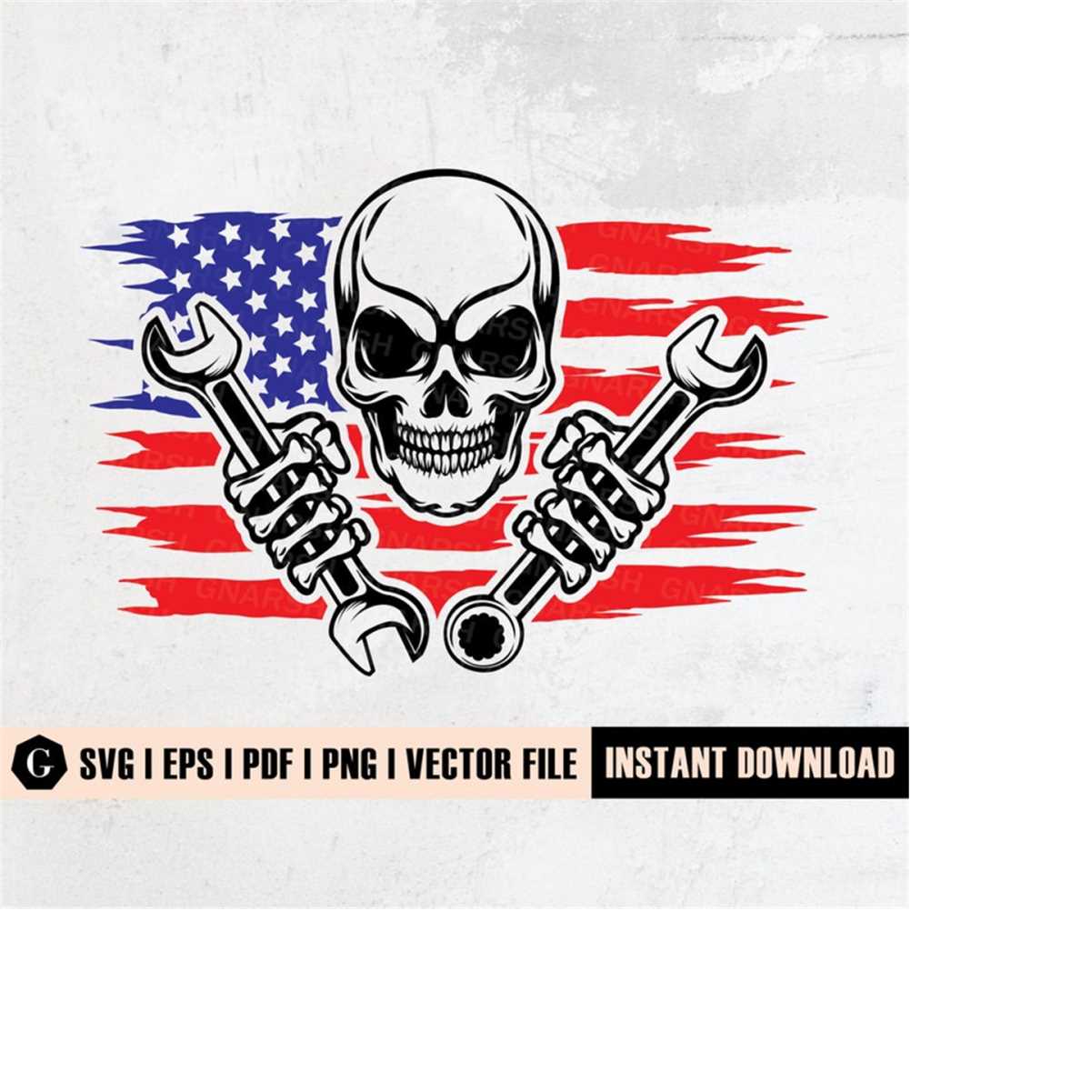 US Skull Mechanic SVG File | Mechanic Logo | Wrenches Svg | - Inspire ...
