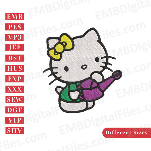 Hello Kitty watering plants embroidery design | Inspire Uplift