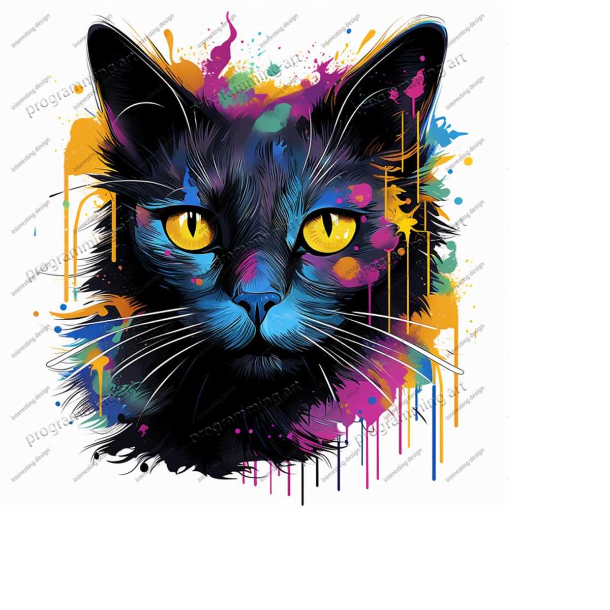 Colorful and cute cat head, splash rendering sticker png, co | Inspire ...