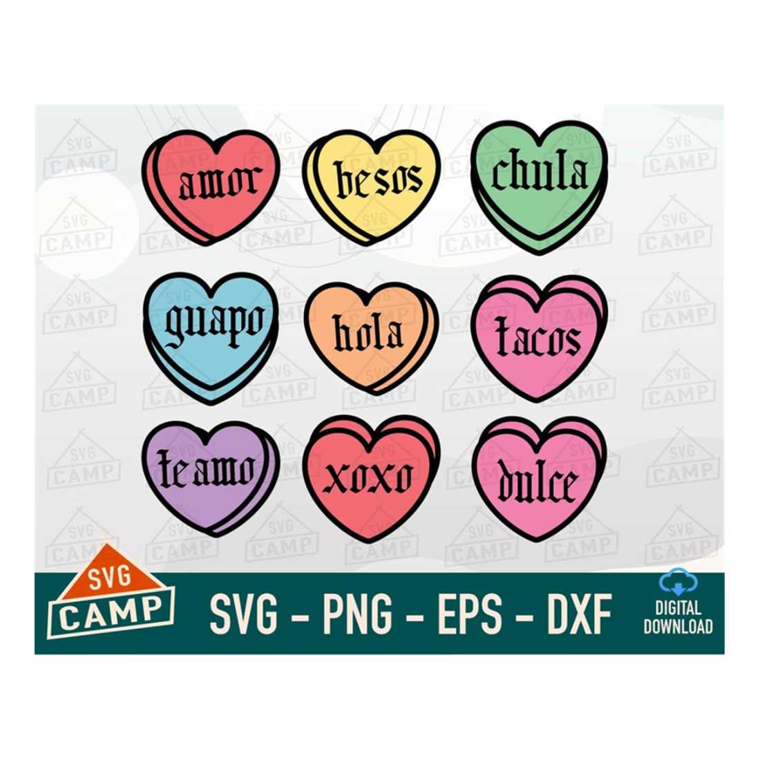 Spanish Word Candy Heart Svg Bundle, Spanish Svg , Candy Hea - Inspire ...