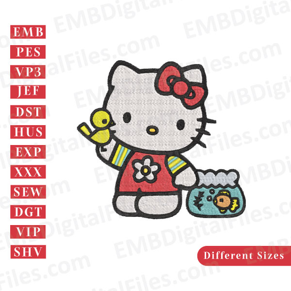 Hello Kitty with fish embroidery design | Inspire Uplift