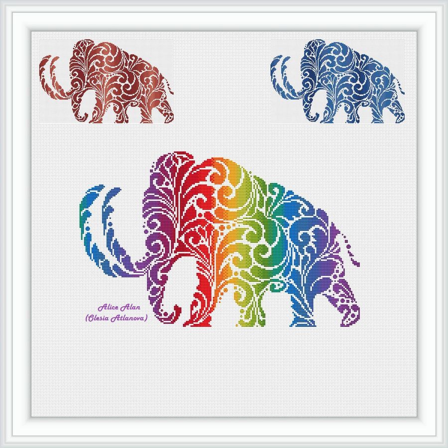 Cross stitch pattern Mammoth silhouette ornament rainbow | Inspire Uplift