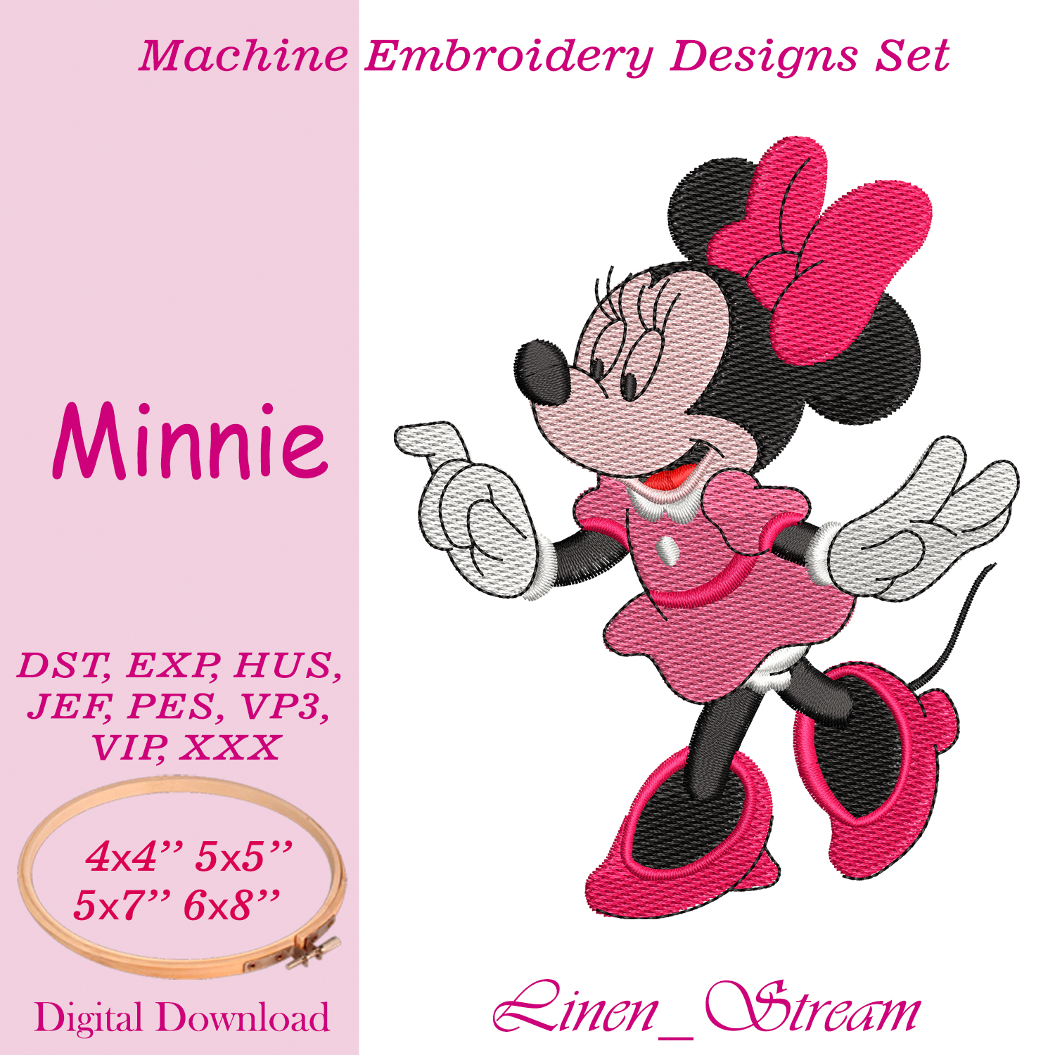 Minni Machine embroidery design in 8 formats and 4 sizes | Inspire Uplift