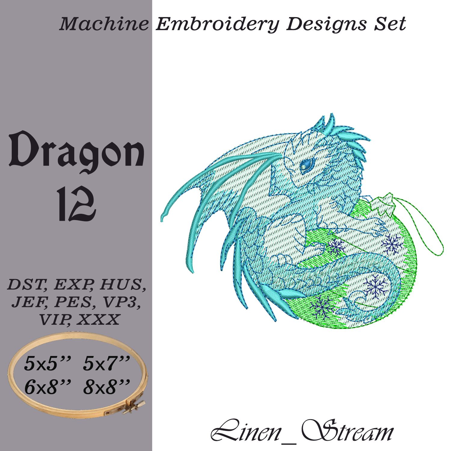 Dragon 12. Machine embroidery design in 8 formats and 4 size | Inspire ...