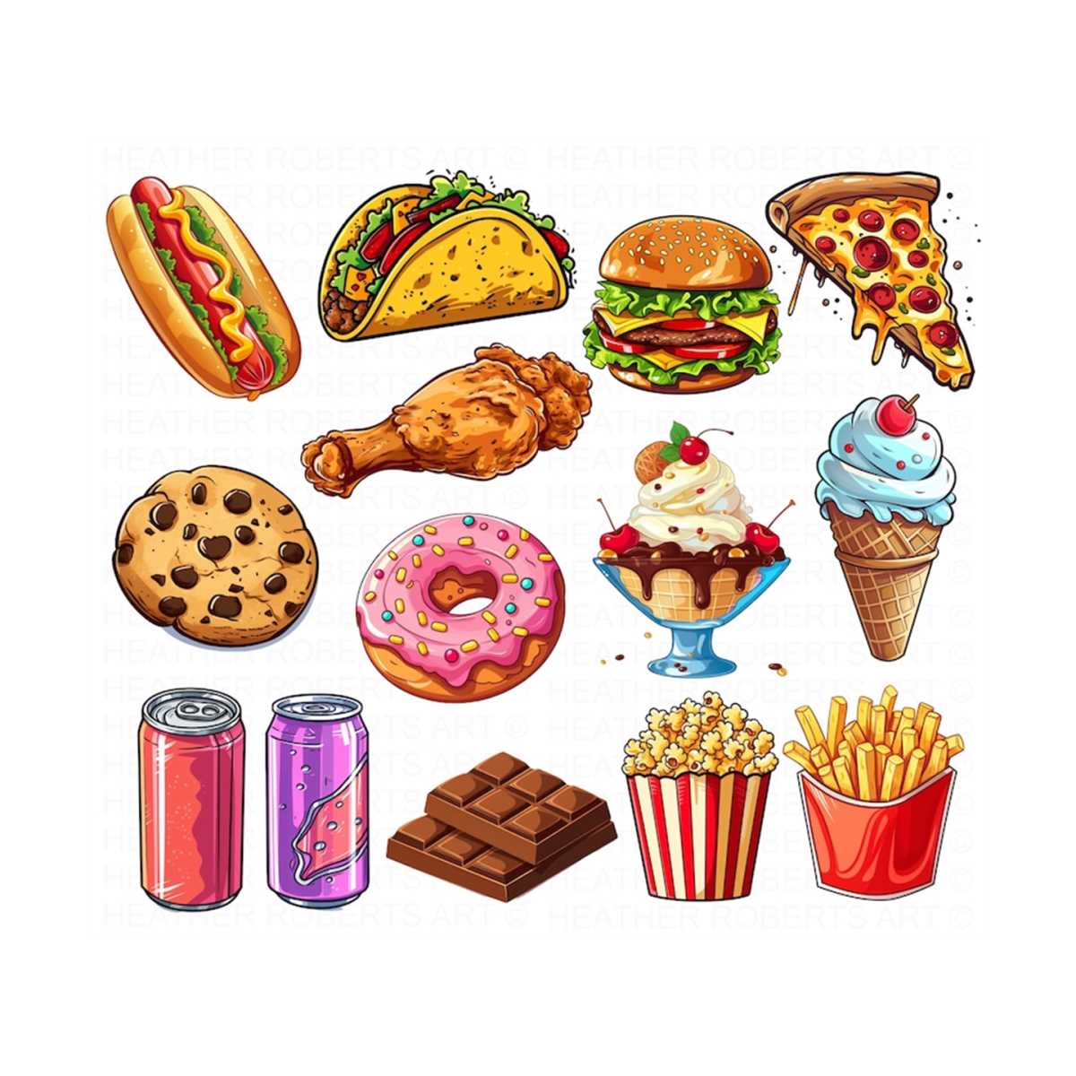Junk Food Clipart Set, Fast Food Clipart Set, Burger PNG, Pi | Inspire ...