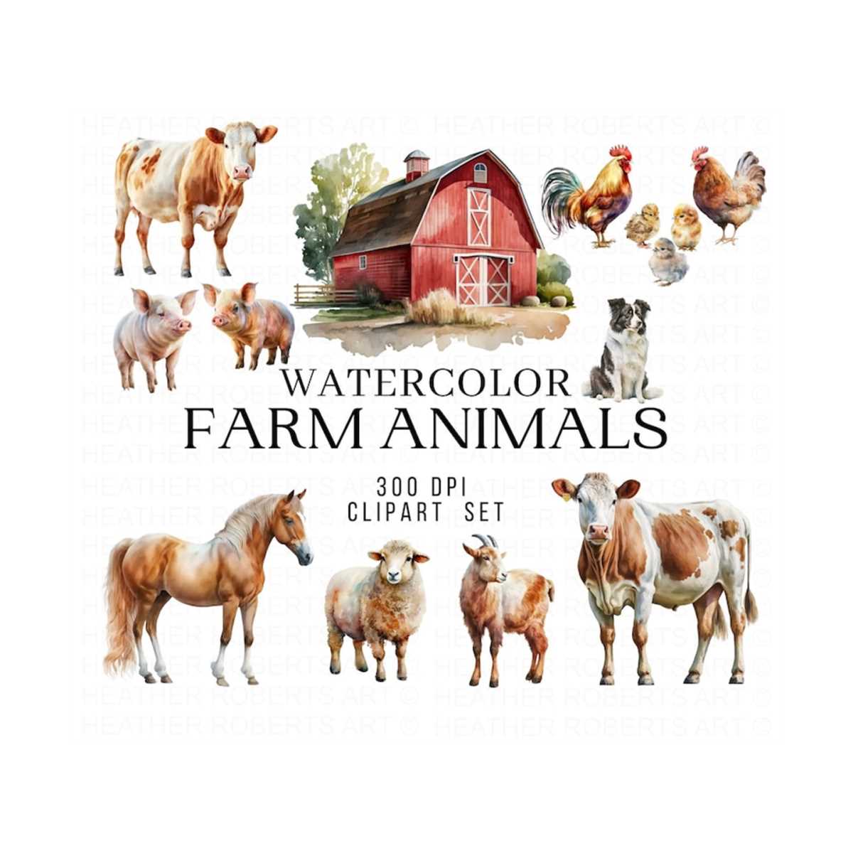 Farm Animals Watercolor Clipart, Cute Farm Animals Clip Art, | Inspire ...