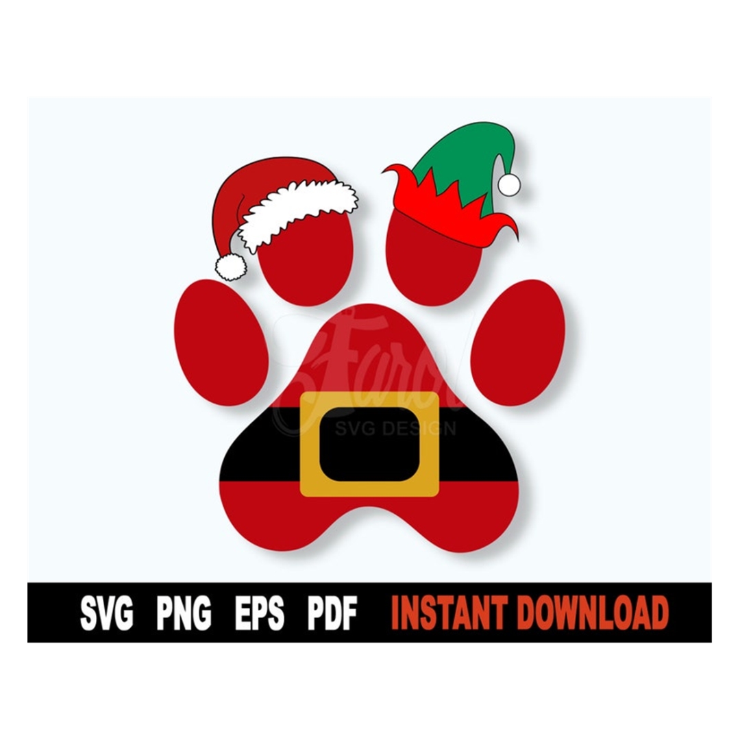 Santa Paw Print SVG, Paw Print with Santa Hat and Elf SVG Fi | Inspire ...