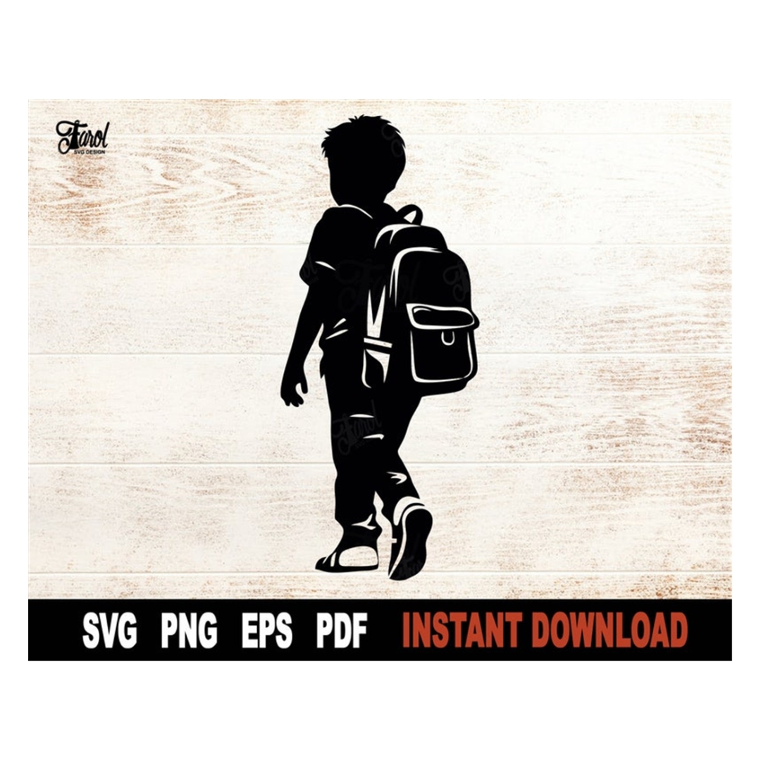 Boy With School Backpack Svg File For Cricut, Silhouette, Ba | Inspire ...