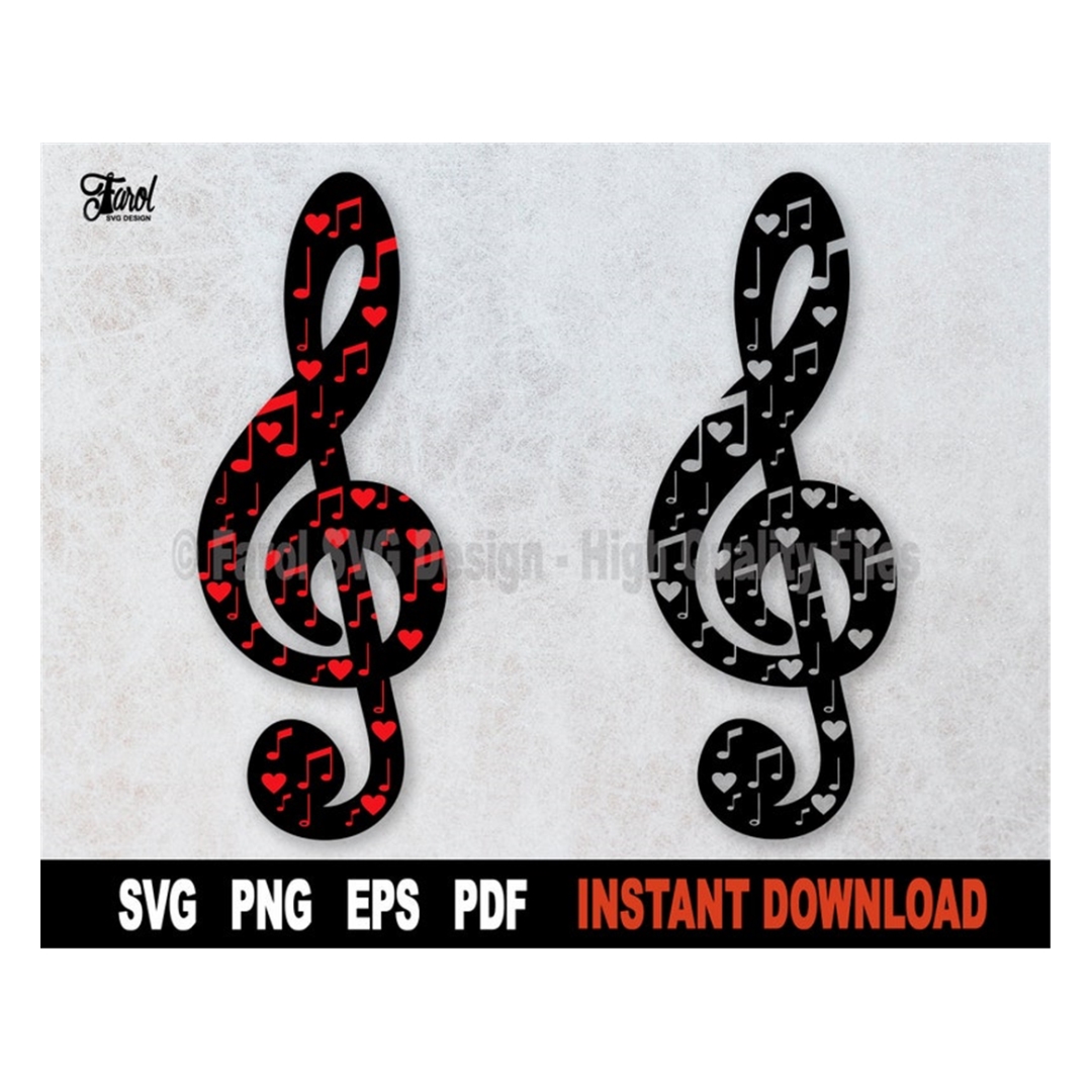 Treble clef SVG With Hearts And Musical Notes, Music Notes S | Inspire ...