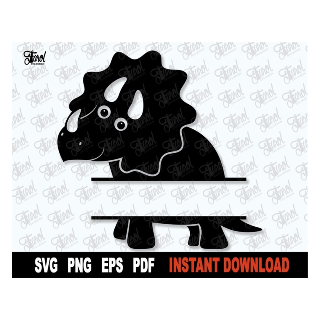 Dinosaur SVG, Triceratops Split Monogram SVG, Black Dinosaur | Inspire ...