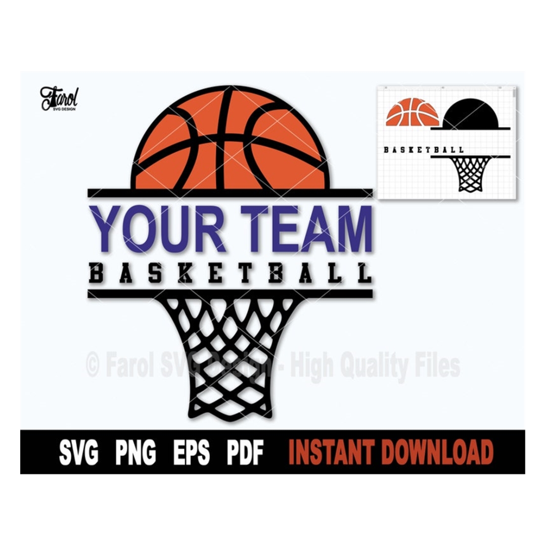 Basketball SVG, Basketball and Hoop Split Monogram Svg Cut | Inspire Uplift