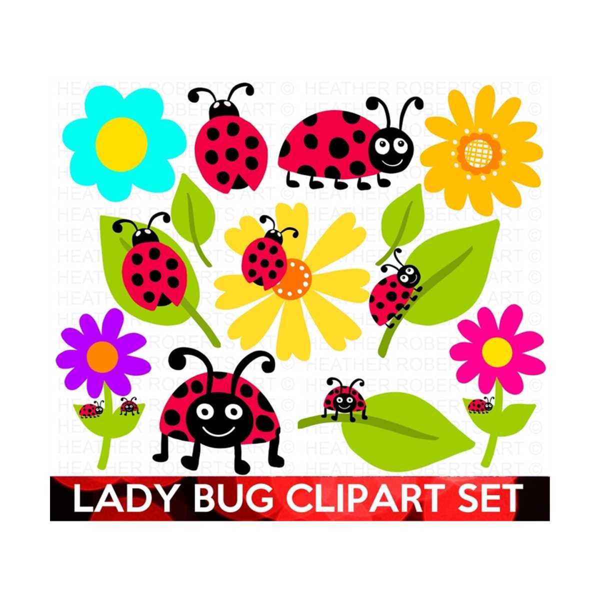 Lady Bugs Clipart Set, Clip Art Set of Red Lady Bugs PNG, La | Inspire ...