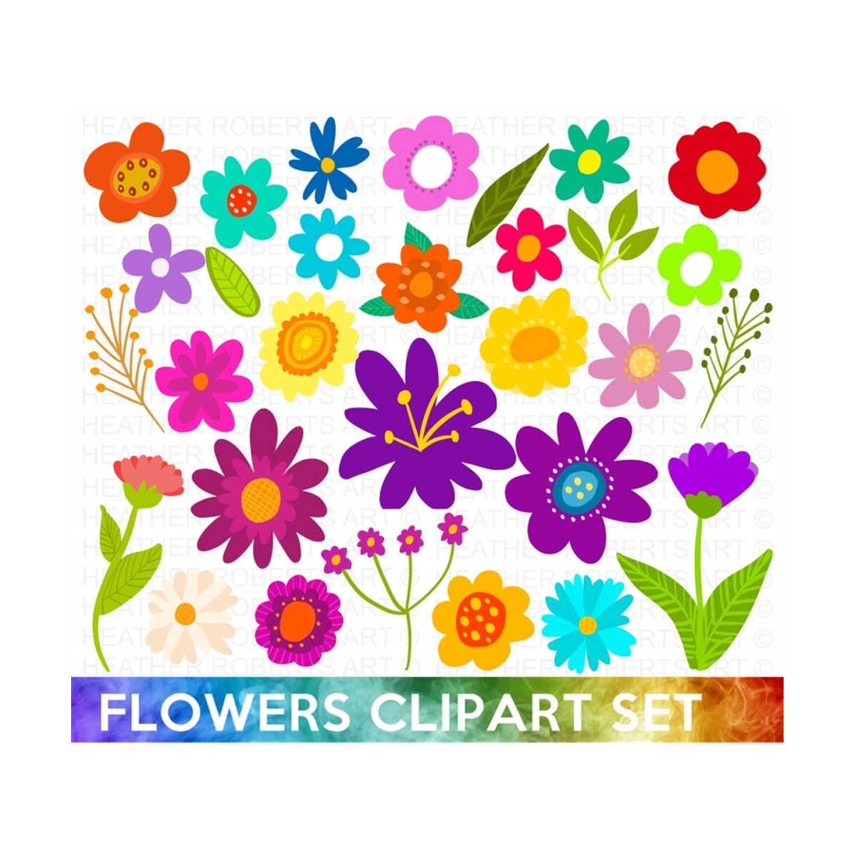 Flowers Clipart Set, Colorful Floral, Sublimation, Flowers P | Inspire ...