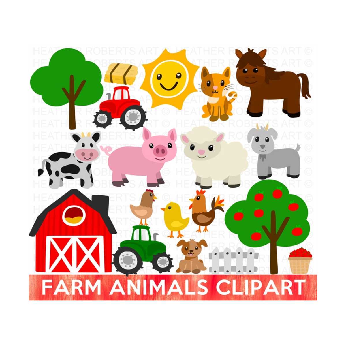 Farm Animals Clipart Set, Barn, Farmyard Animals, Sheep, Cow | Inspire ...