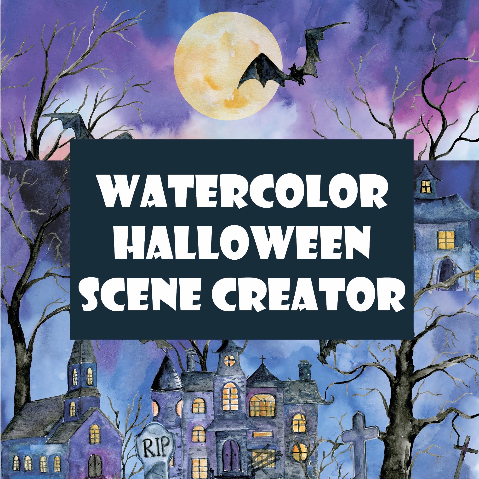 Watercolor Halloween Scene Creator, Watercolor Halloween Cli | Inspire ...