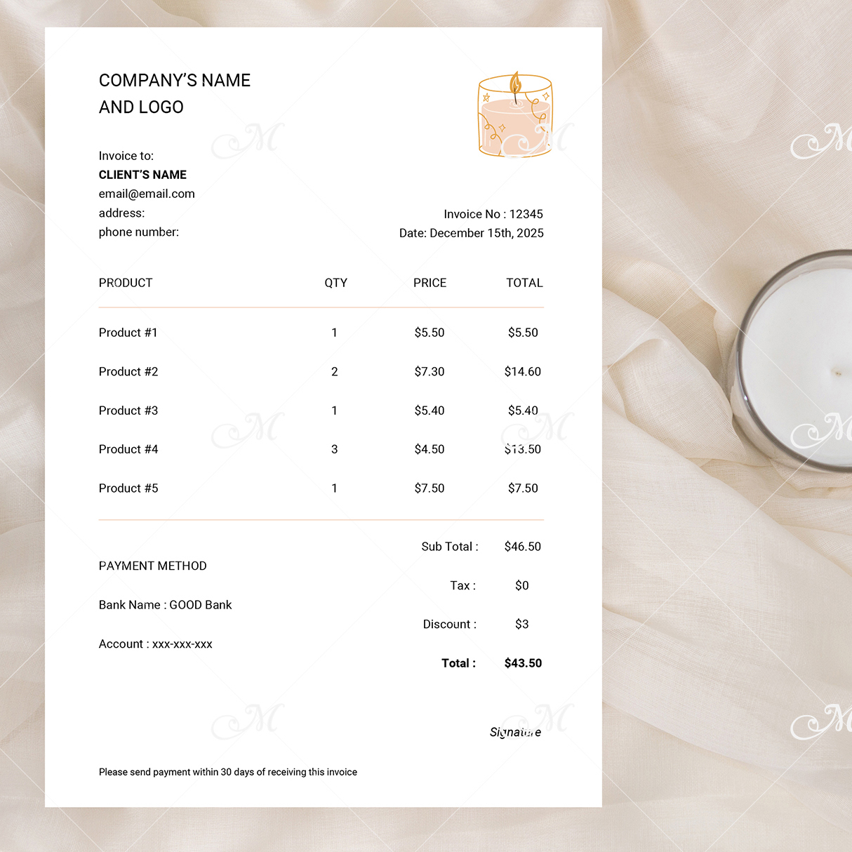 Invoice template A5 - Editable, Printable PSD, AI, Canva | Inspire Uplift