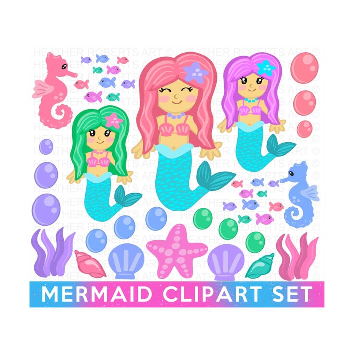 Mermaid Clipart Set, Mermaid PNG, Cute Mermaid PNG, Mermaid | Inspire ...