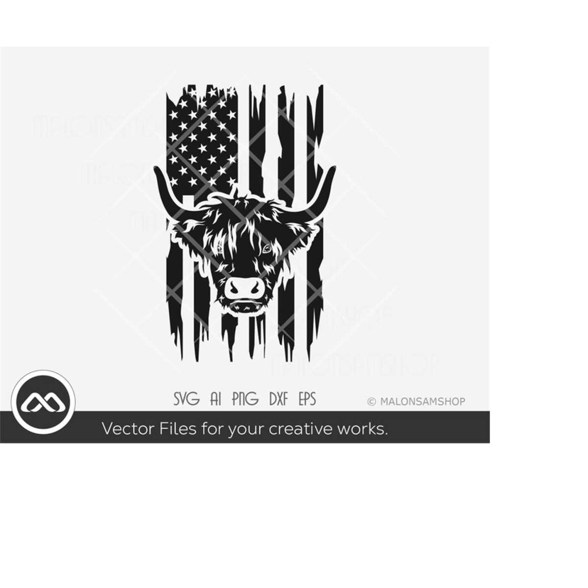 Highland cow SVG file, US flag, cow face svg, cow head svg, | Inspire ...