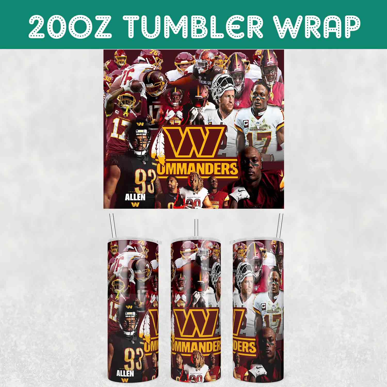 Commanders Team Player Tumbler Wrap, Washington Commanders F | Inspire ...