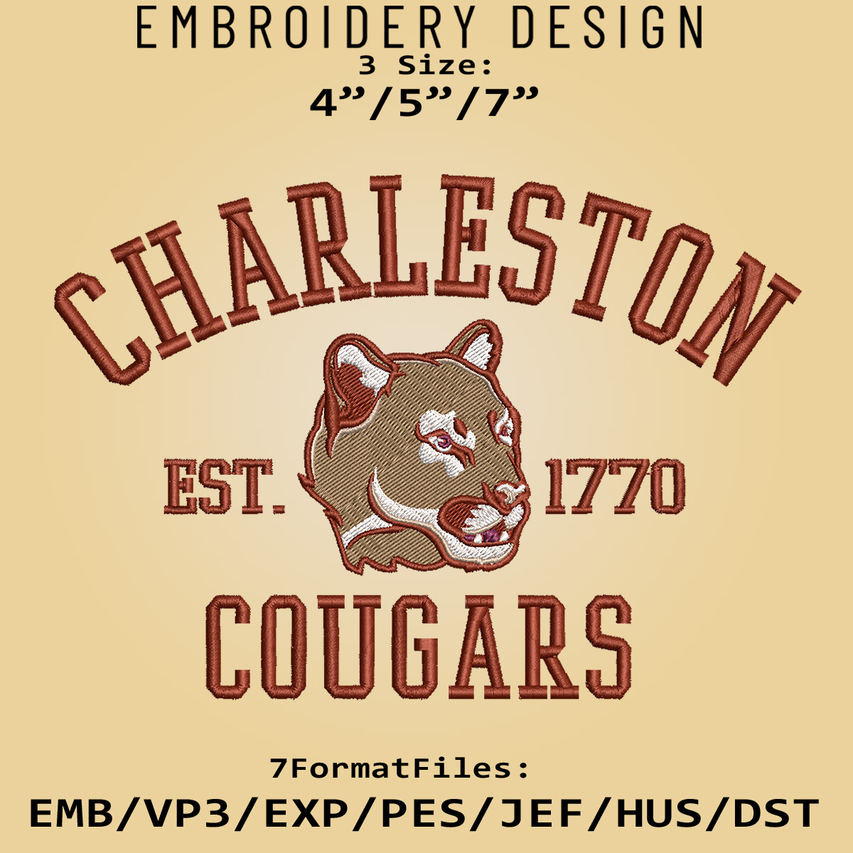 Charleston Cougars embroidery design, NCAA Logo Embroidery F | Inspire ...