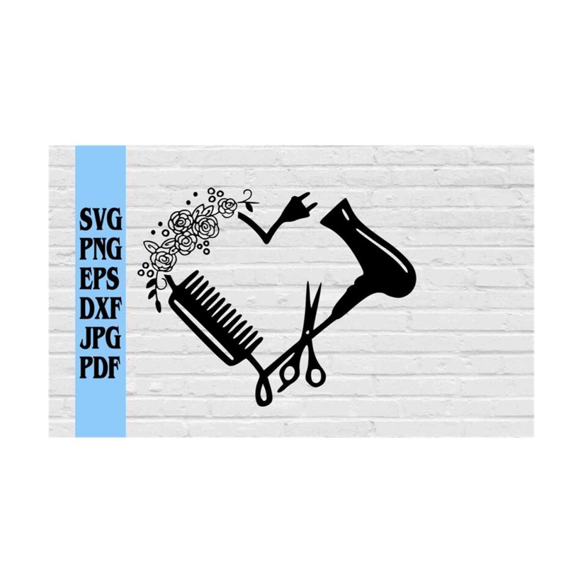 Floral hairstylist heart with tools svg png eps dxf jpg pdf/ | Inspire ...