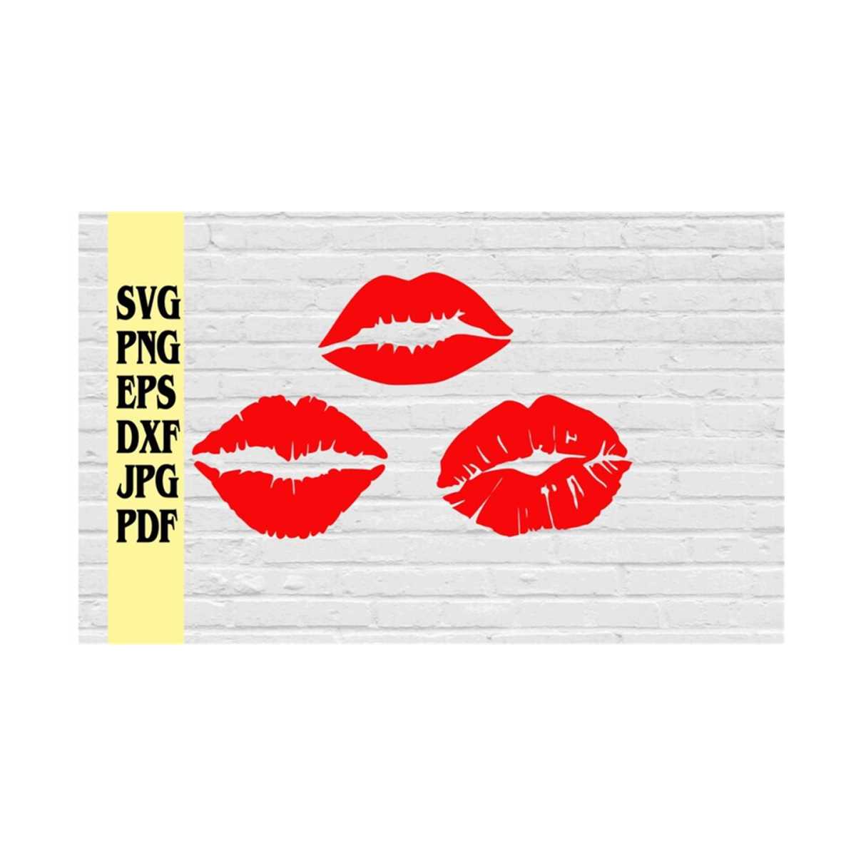 Set of 3 Kissing Lips with lipstick svg png eps dxf jpg pdf/ | Inspire ...